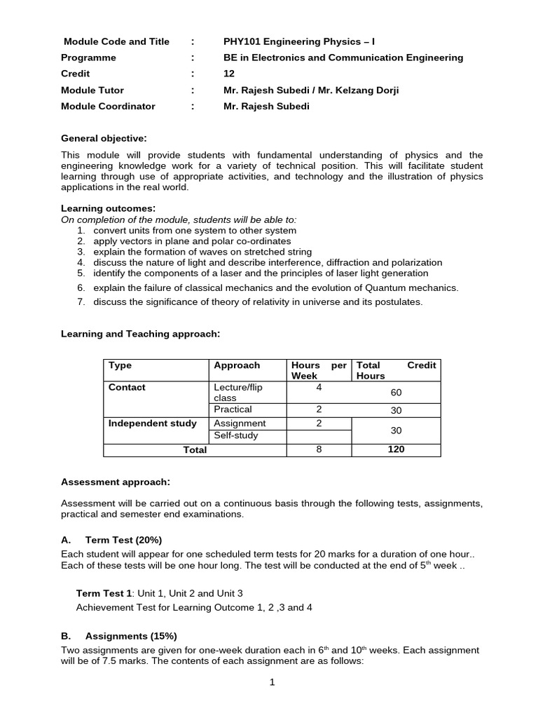 Module Descriptor (PHY101)AS2024 | PDF | Light | Diffraction Module Descriptor (PHY101)AS2024 | PDF | Light | Diffraction