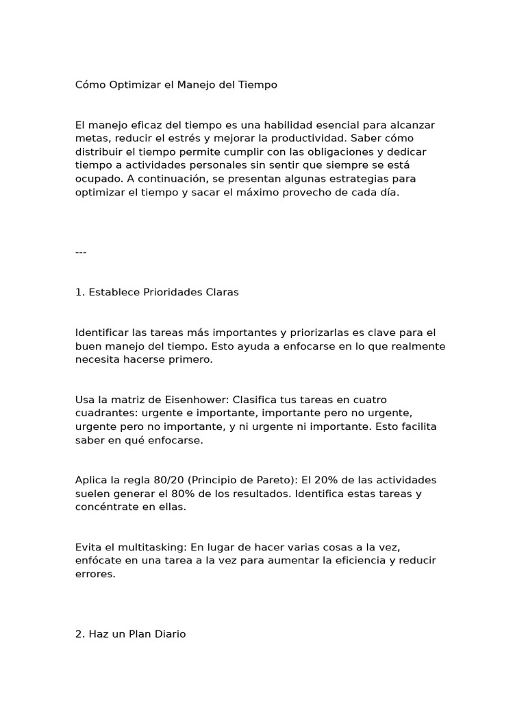Cómo Optimizar El Manejo Del Tiempo | PDF | Gestión del tiempo ...