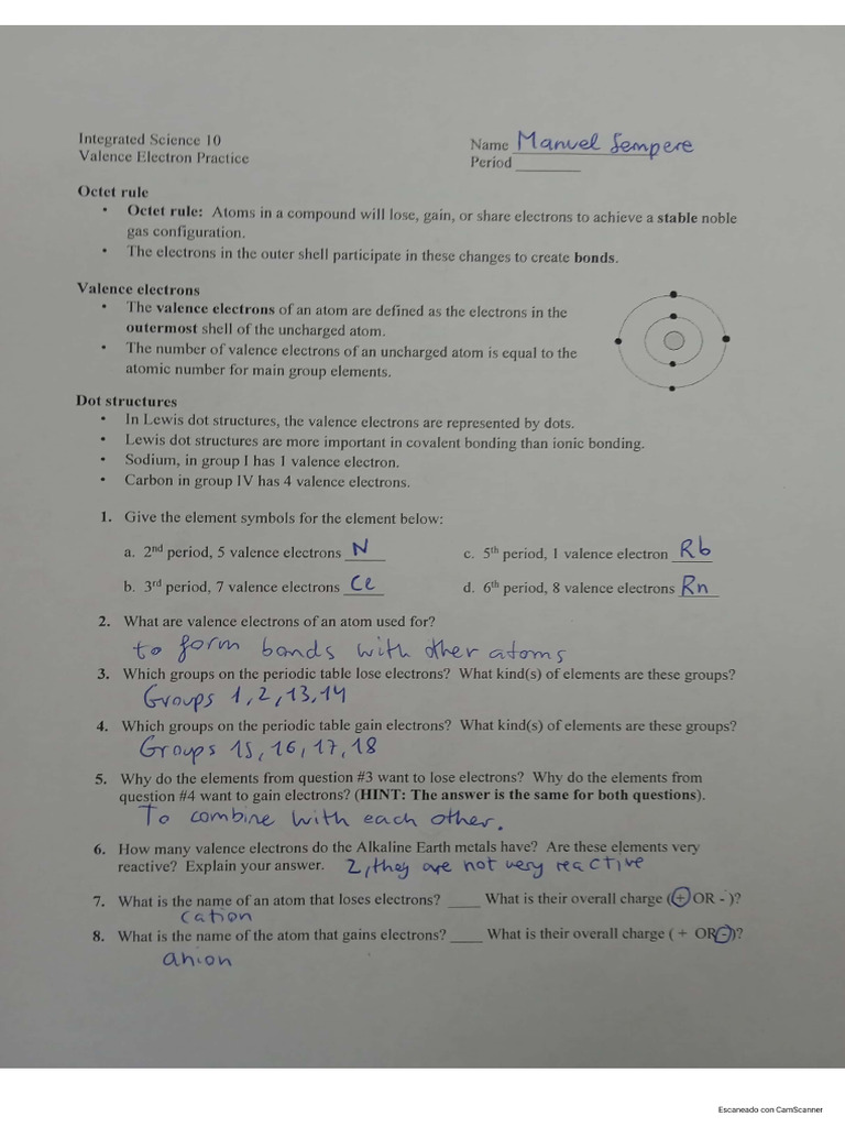 Valence electron Practice | PDF