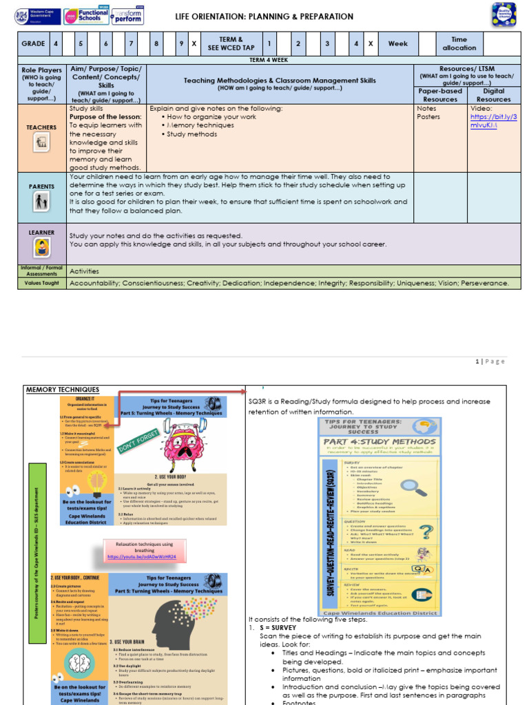 Grade 9 Life Orientation Term 4 Guide | PDF | Learning | Study Skills