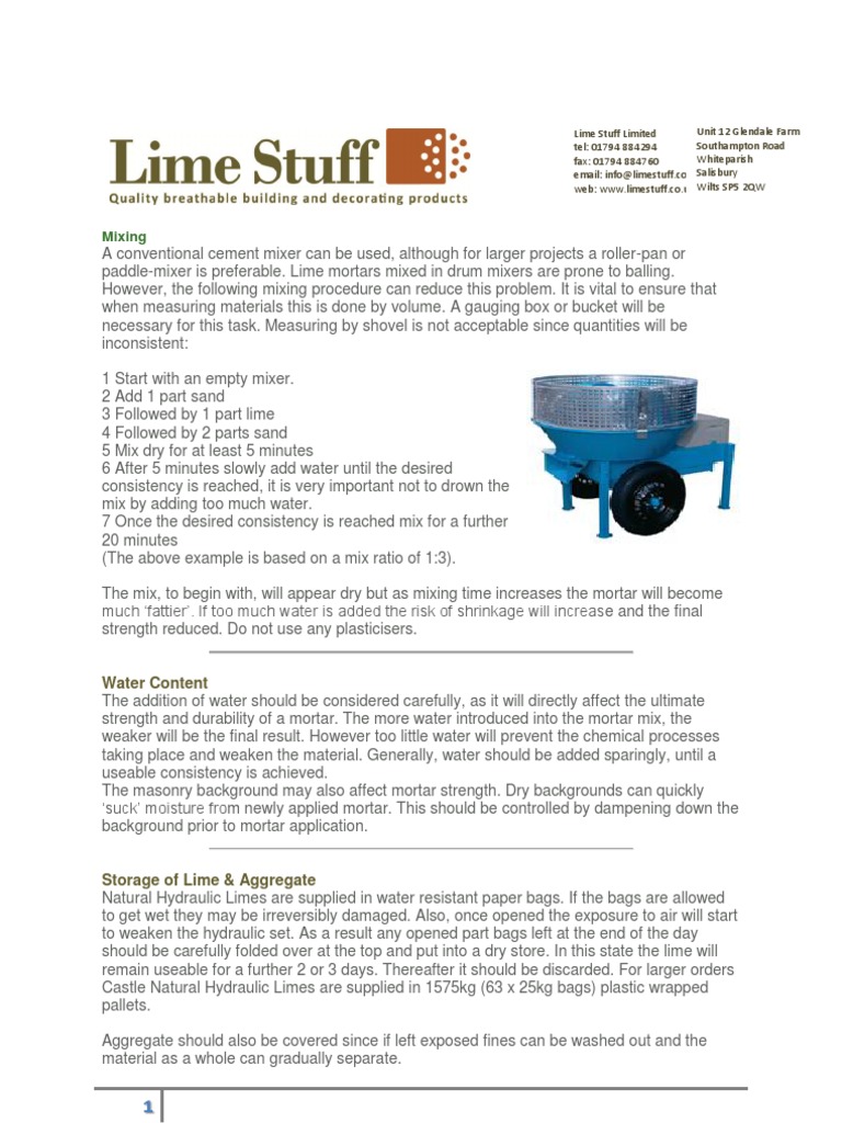 Mixing Lime | PDF | Mortar (Masonry) | Lime (Material)