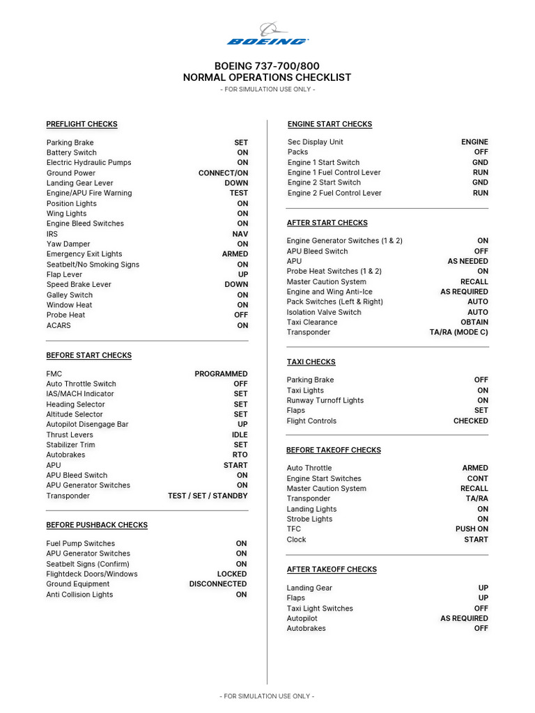 737 Normal Checklist | PDF | Engines | Aircraft Flight Control System