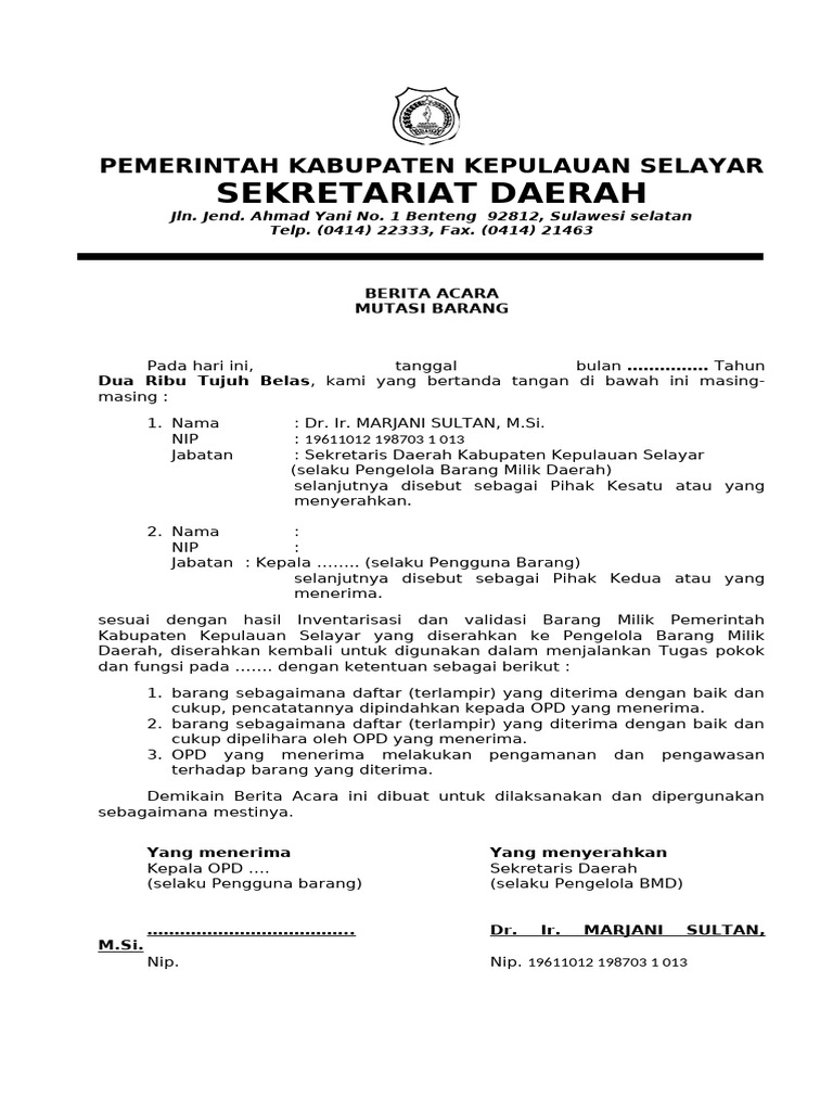 Berita Acara Mutasi Barang | PDF