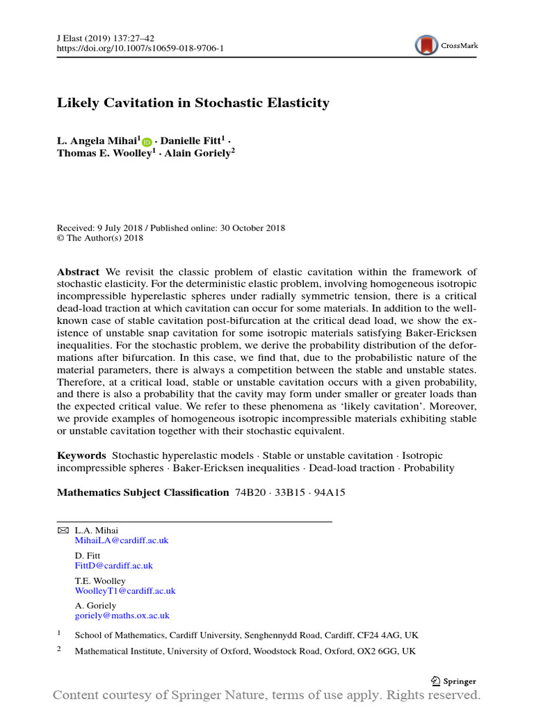 Likely Cavitation in Stochastic Elasticity | PDF | Elasticity (Physics ...