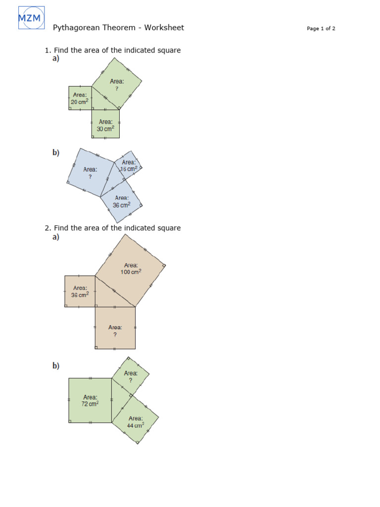 Pythagorean Theorem Exercises | PDF