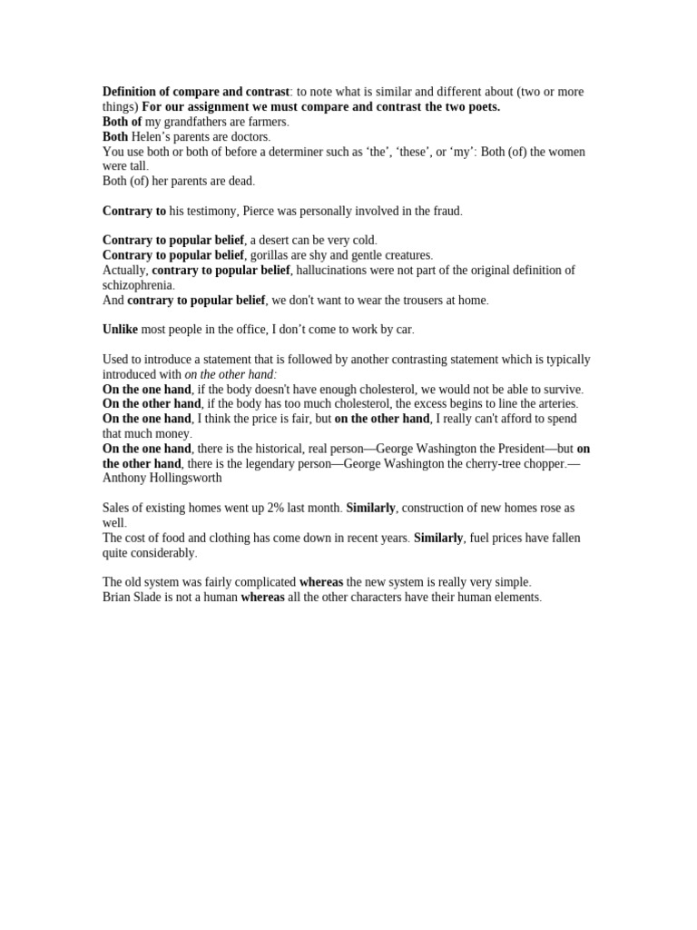 Compare and Contrast Examples | PDF