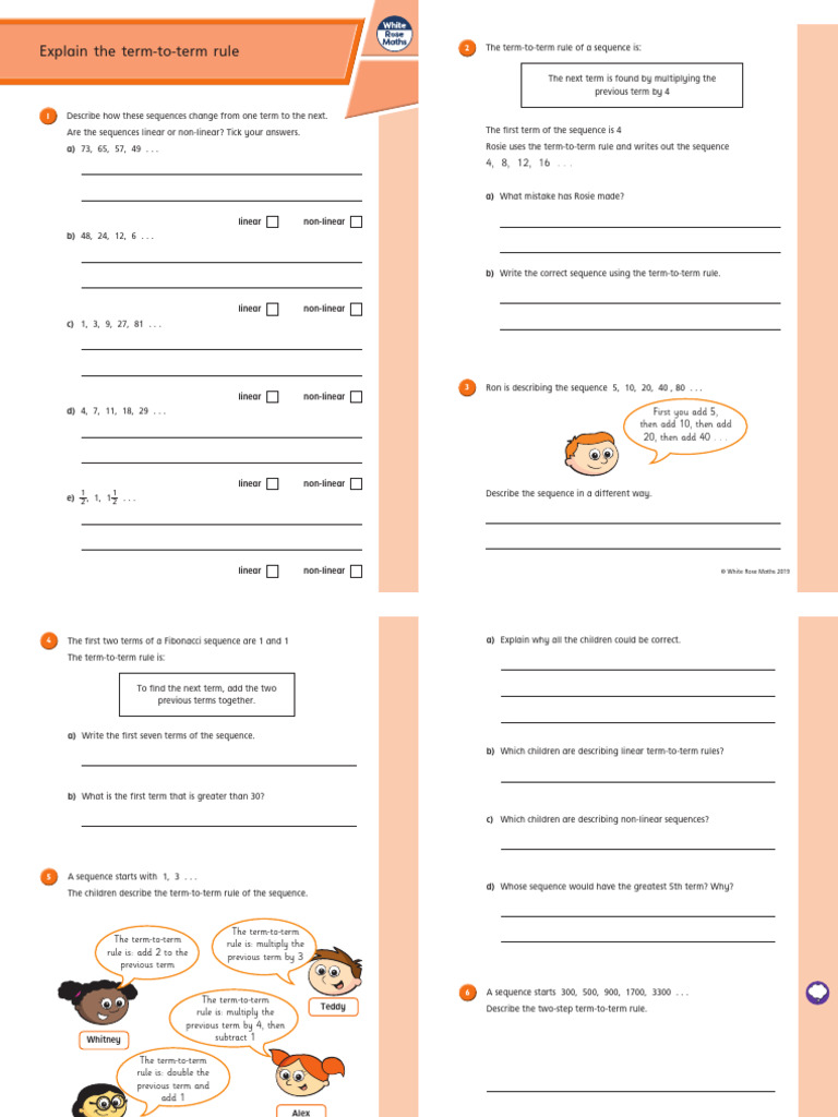 Y7 Autumn Block 1 WO7 Explain The Term To Term Rule 2019 | PDF | Mathematics | Elementary ...