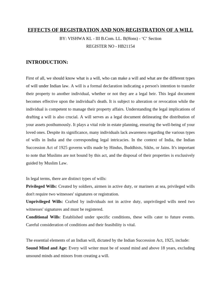 Validity of Registered vs Unregistered Wills | PDF | Will And Testament ...