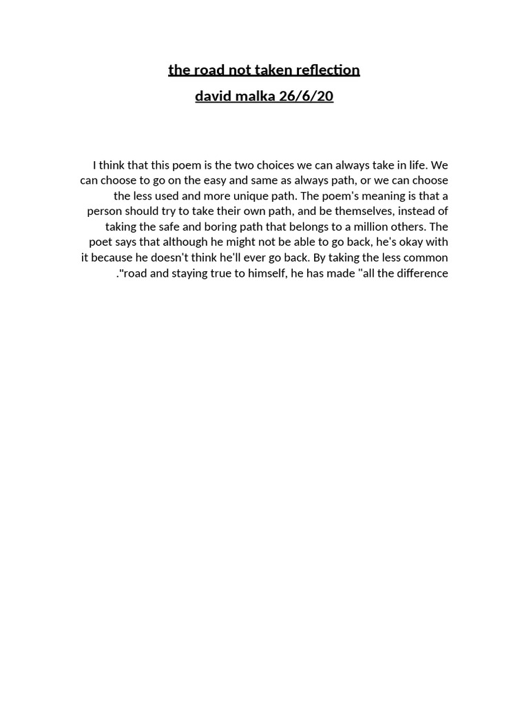 Reflection on "The Road Not Taken" | PDF | Art