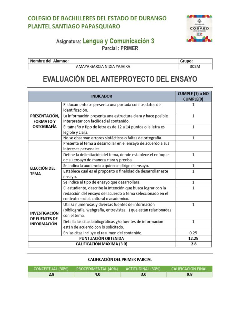 Evaluacion 302M | PDF | Ensayos | Bibliografía