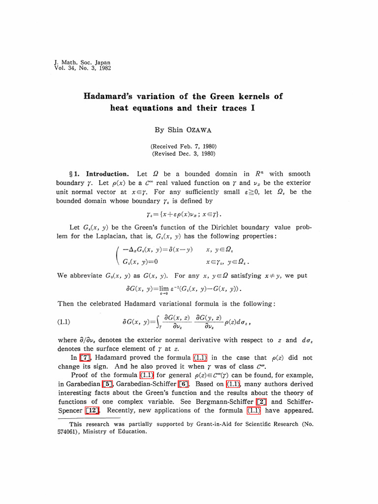 Hadamard's Traces: Variation Green Kernels Heat and I | PDF | Calculus Of Variations | Green's ...