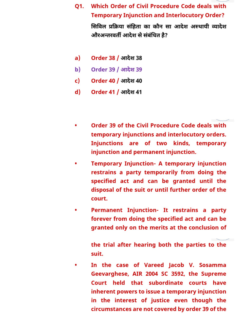 C.P.C MCQs | PDF | Lawsuit | Pleading