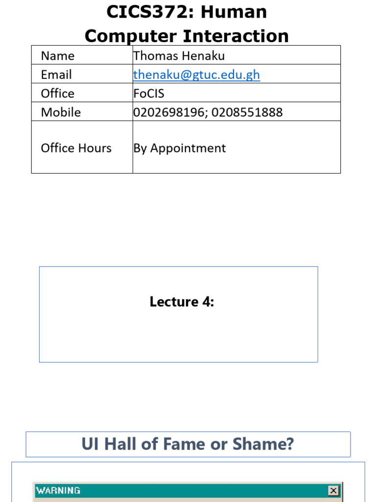 CICS372 Human Computer Interaction - Lesson4 - Efficiency | PDF