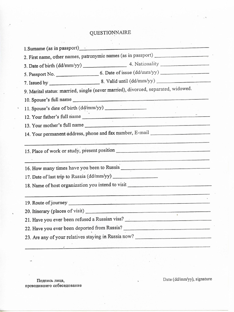 QUESTIONNAIRE form | PDF