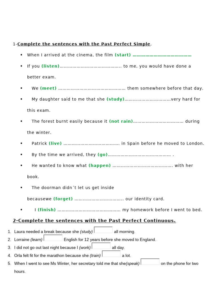 Past Perfect Simple Vs Past Perfect Cont | PDF