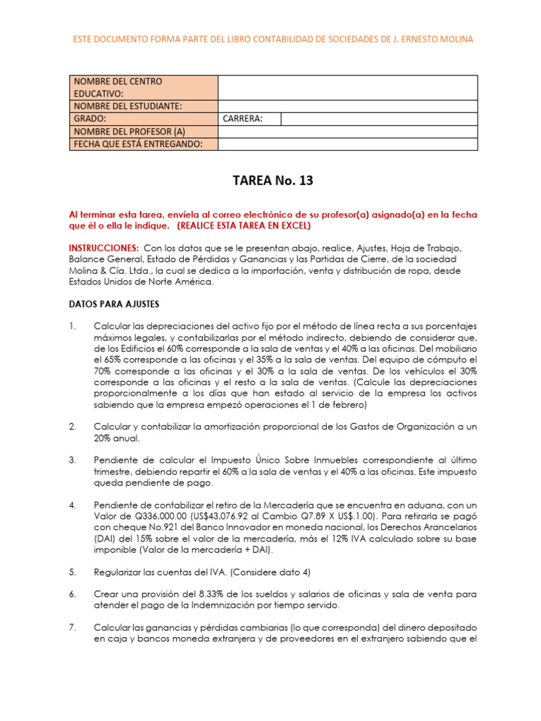 Tarea 13 Sociedades | PDF | Contabilidad | Depreciación
