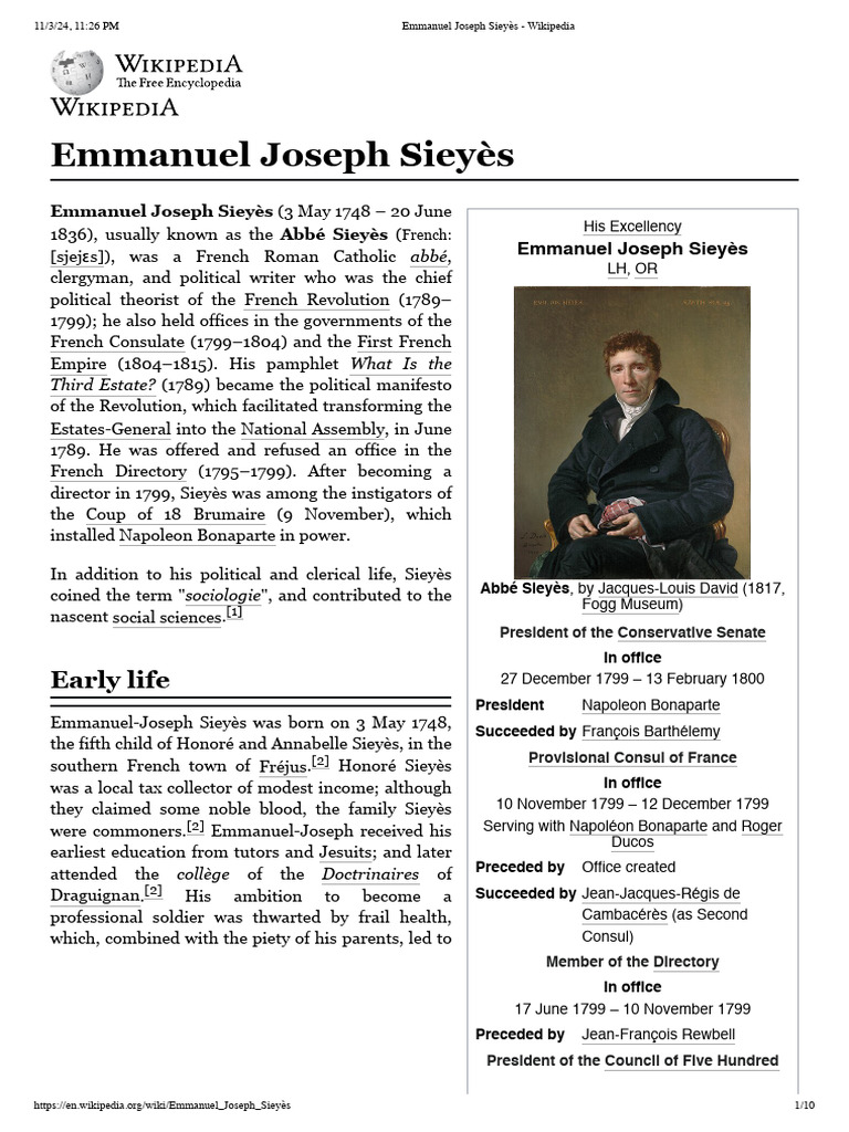 Emmanuel Joseph Sieyès - Wikipedia | PDF | French Enlightenment ...