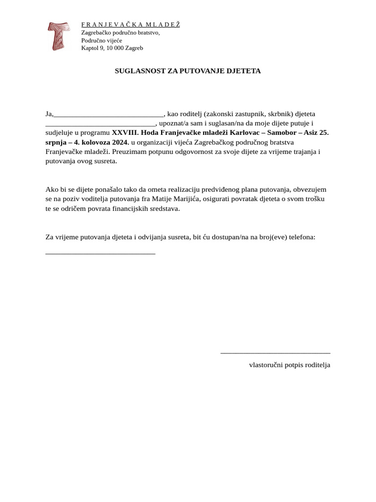 Suglasnost Za Maloljetnike | PDF