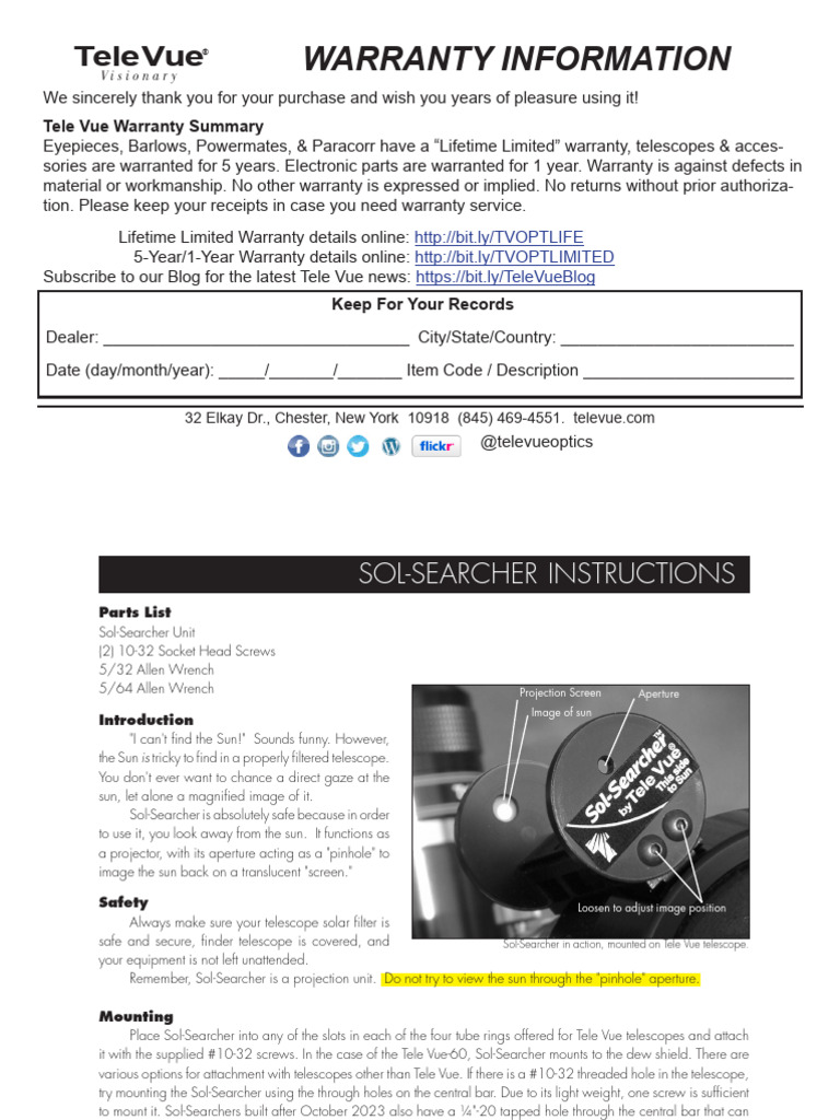 SSF-1006 Sol-Searcher Instructions PKG | PDF | Equipment | Optics