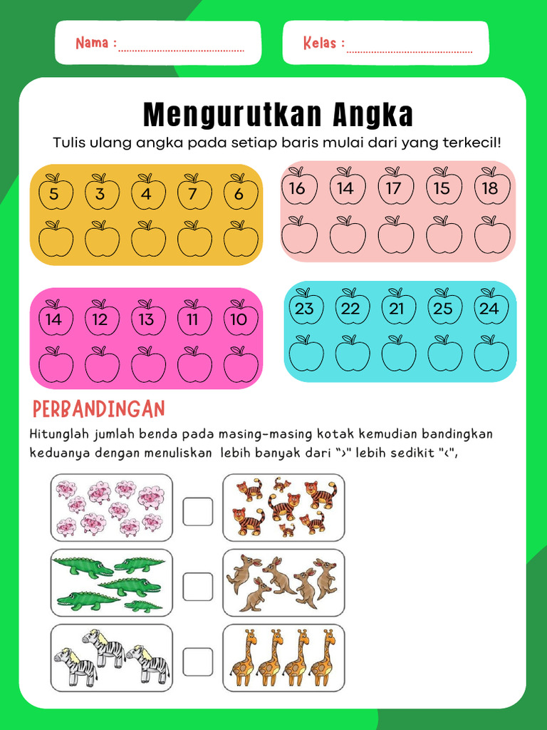 Lembar Kerja Membandingkan Jumlah Ilustrasi Warna-Warni | PDF