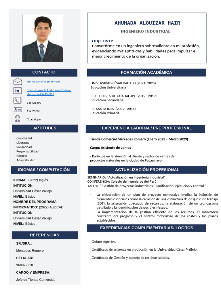 CV Hair Ahumada | PDF | Ingeniería Industrial | Economias