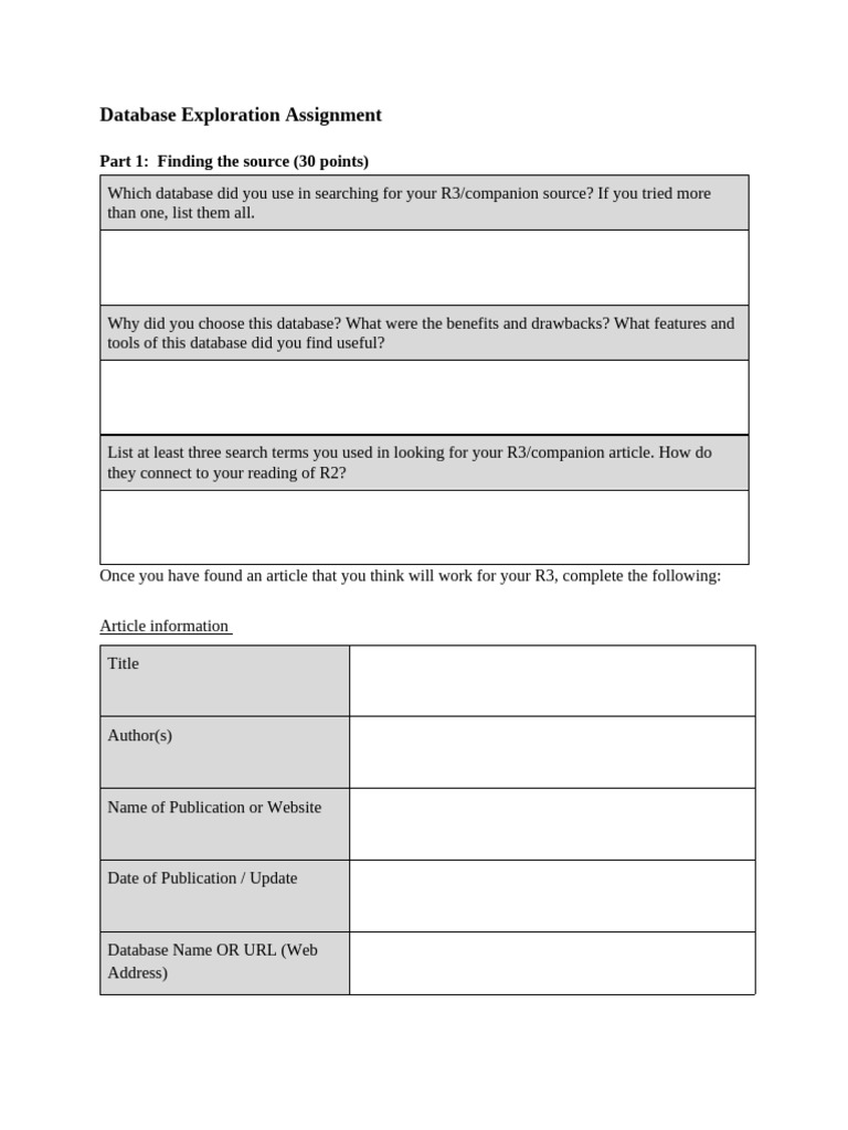 Database Exploration Assignment Revision 2024 | PDF | Apa Style | Citation