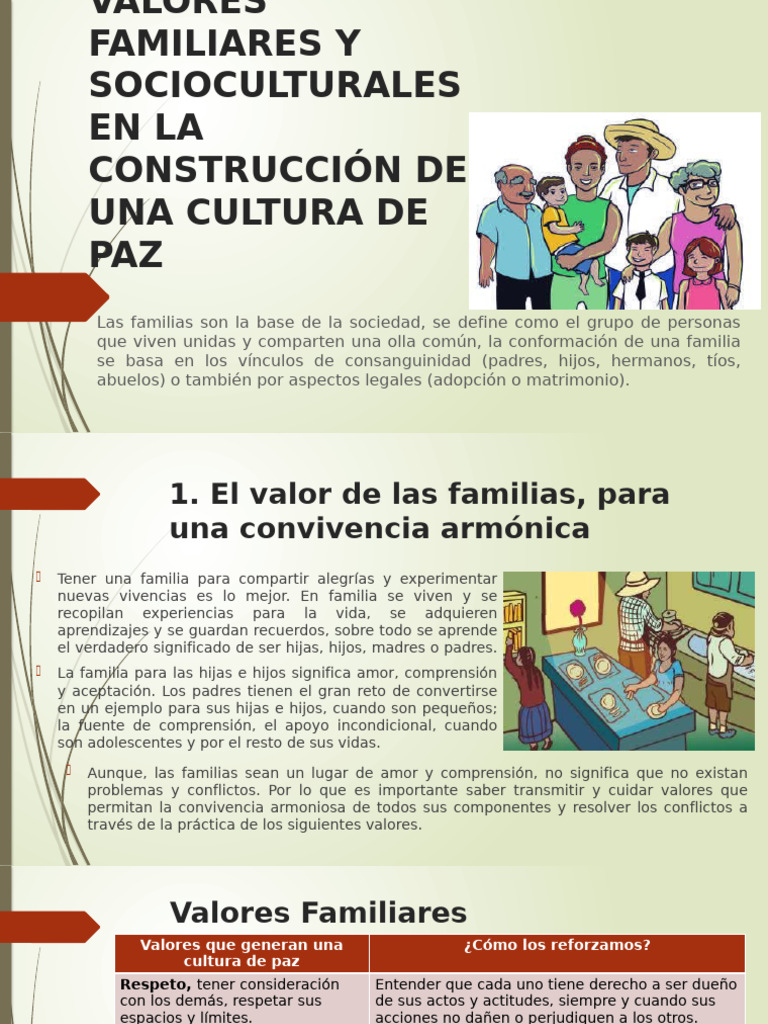 Valores familiares para una cultura de paz | PDF | Familia | Amor
