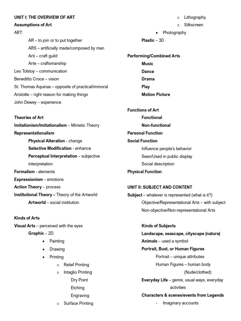 HUM 01 Unit I To V Lecture Guide | PDF | Paintings | Color