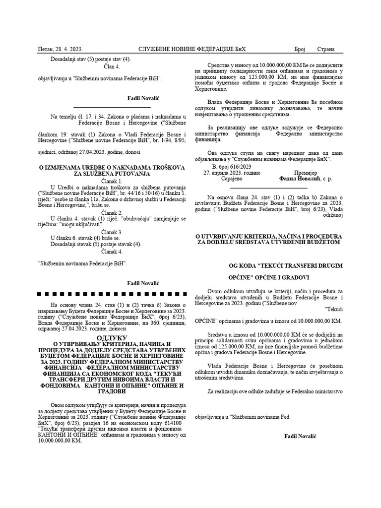 Uredba o Izmjenama Uredbe o Naknadama Troškova Za Službena Putovanja | PDF