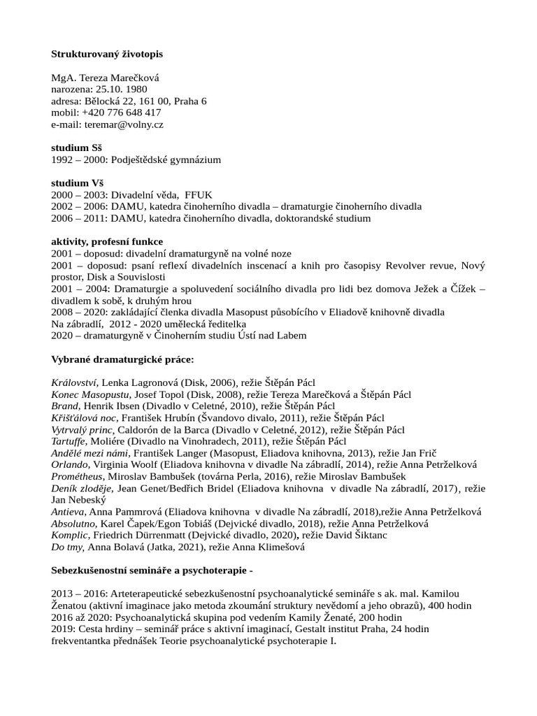 T. Marečková Strukturovany CV | PDF