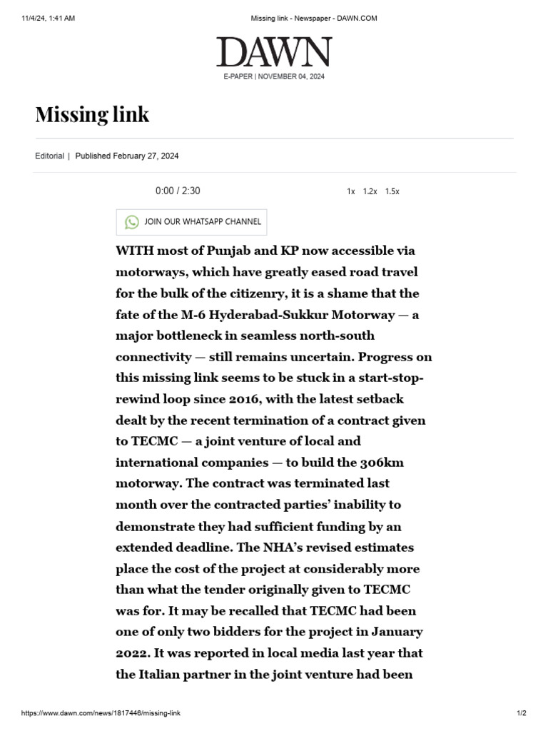 Missing Link - Newspaper | PDF