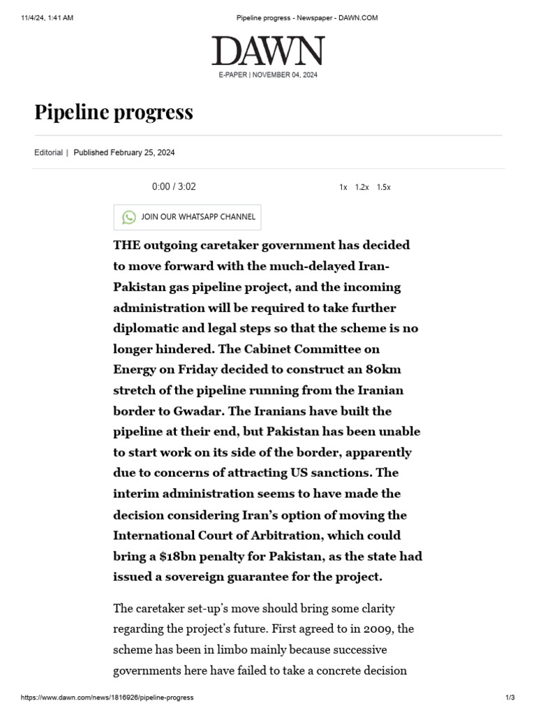 Pipeline Progress - Newspaper | PDF | Iran | Government