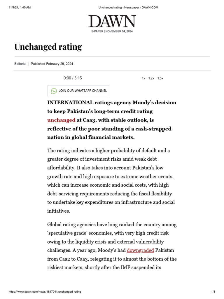Unchanged Rating - Newspaper | PDF | Credit Rating | International ...