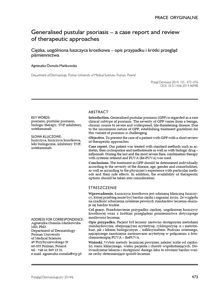 Generalised Pustular Psoriasis - A Case Report and | PDF | Psoriasis ...