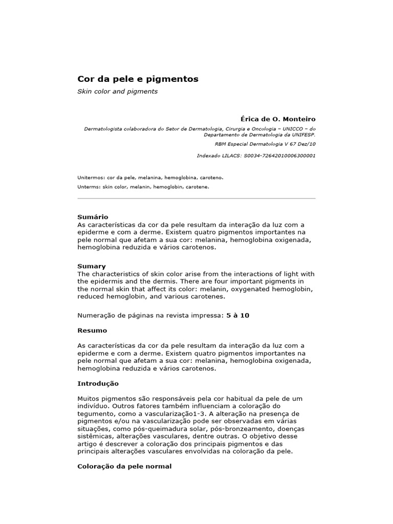 Determinantes da Cor da Pele Humana | PDF | Ferro | Anatomia