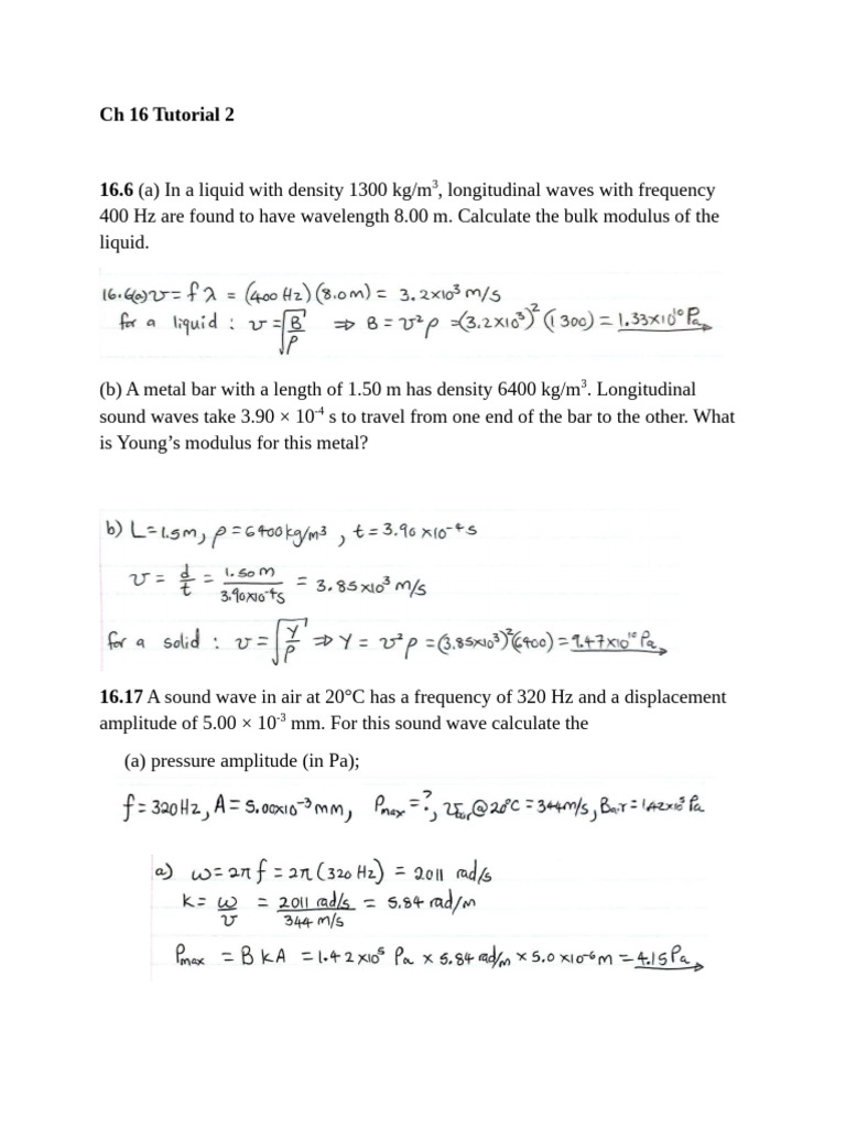 CH 16 Tutorial 2 - Solutions | PDF