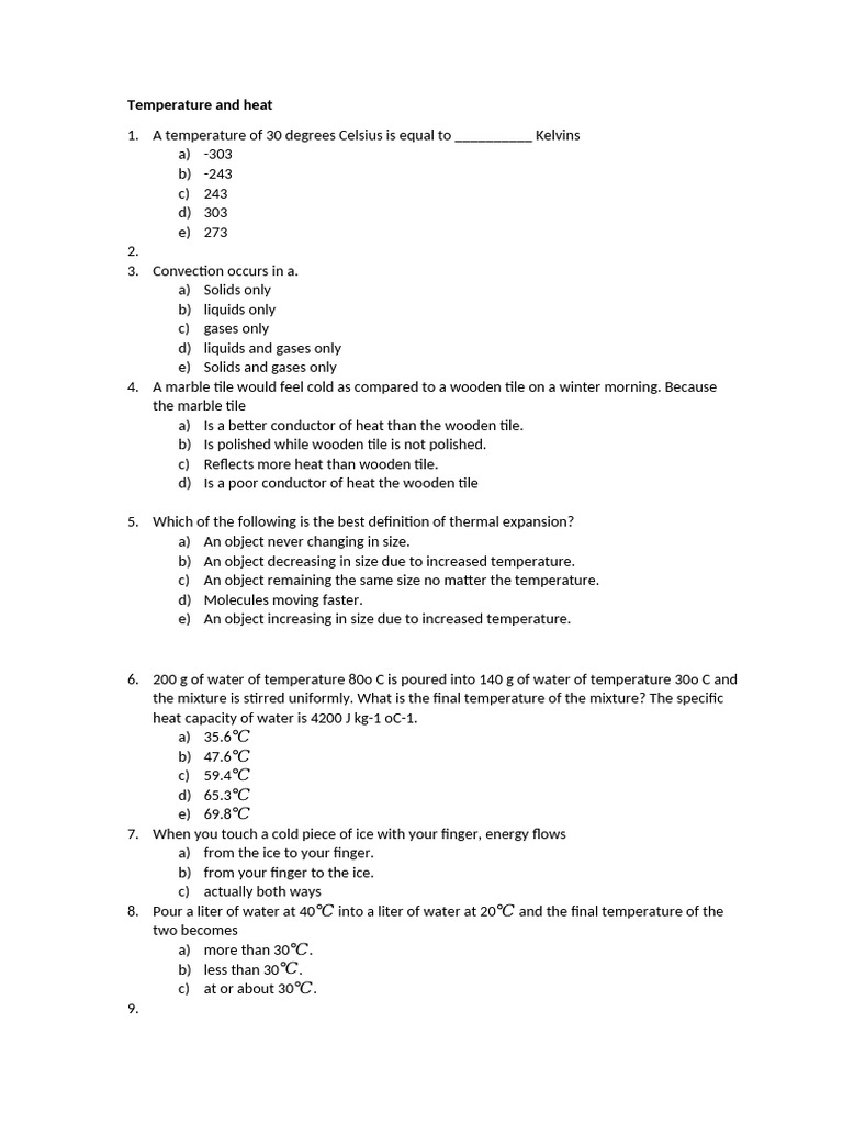 Thermal Physics Tutorial | PDF | Gases | Temperature