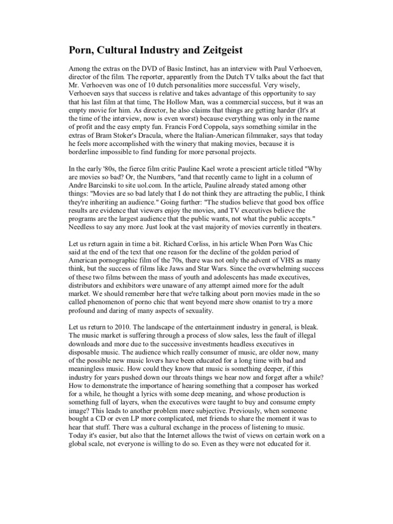 Porn, Cultural Industry and Zeitgeist | PDF