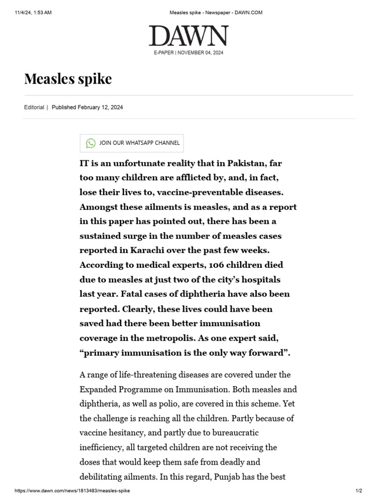 Measles spike - Newspaper - DAWN.COM | PDF | Vaccines | Measles