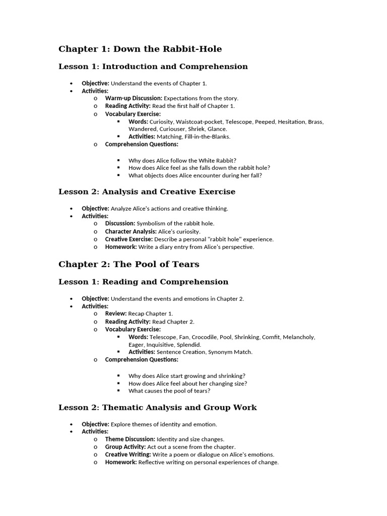 Alice in Wonderland Lesson Plan Overview | PDF | Alice (Alice's ...