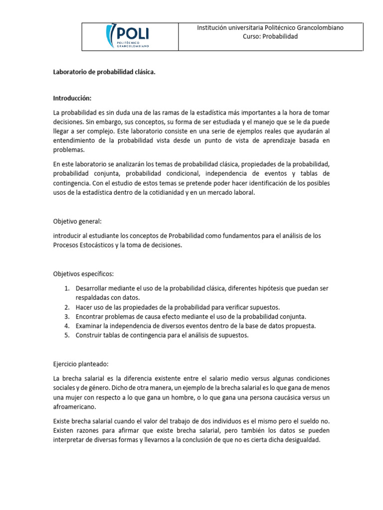 Lab00 K2 Probabilidad | PDF | Probabilidad | Brecha salarial de género