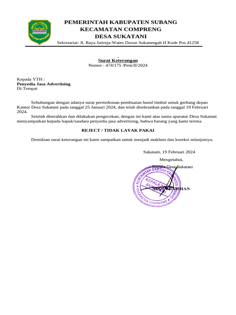 Surat Reject | PDF
