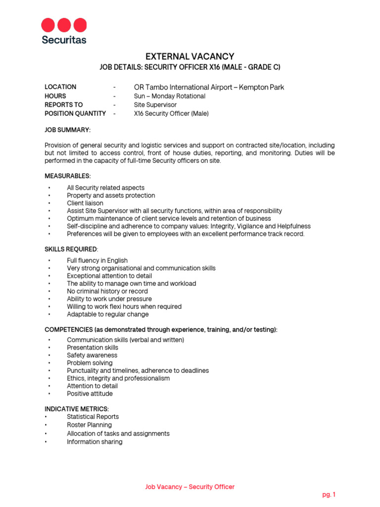External Advert Grade C x16 - ORTIA - Male - Closing 14102024 | PDF ...