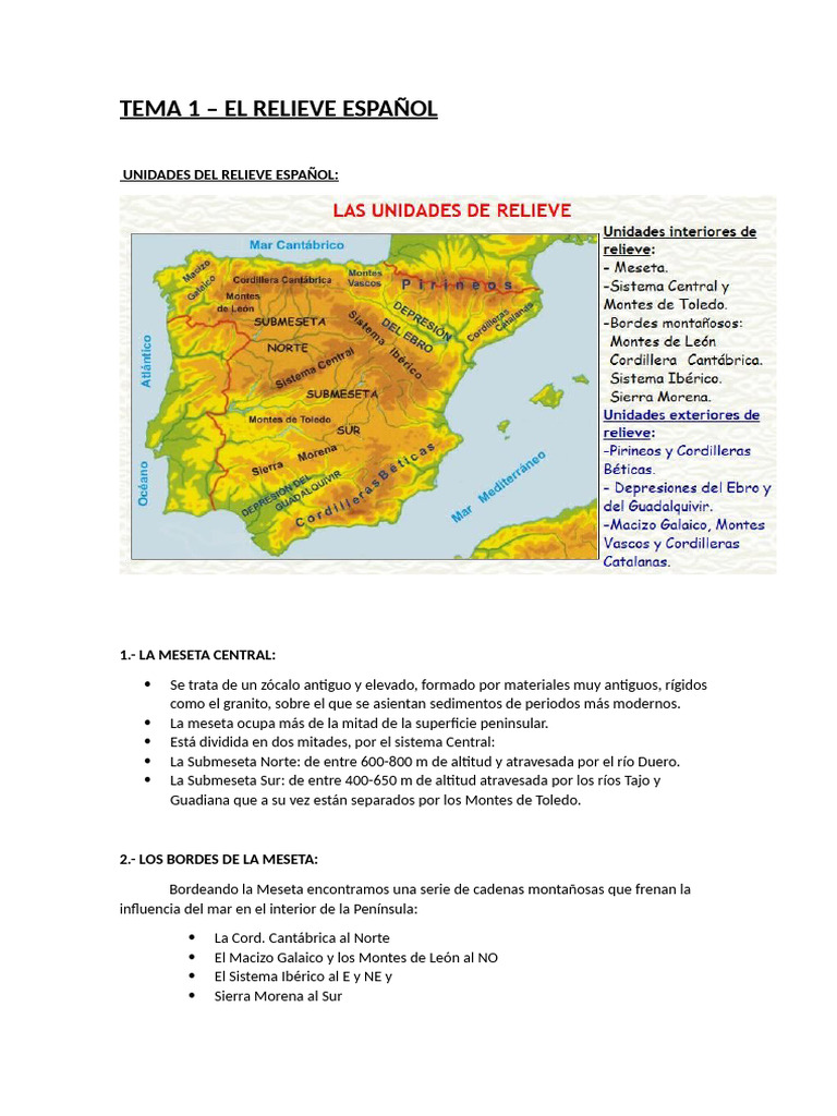 TEMA 1 EL RELIEVE DE ESPAÑA | PDF | Geografía Física | Geomorfología