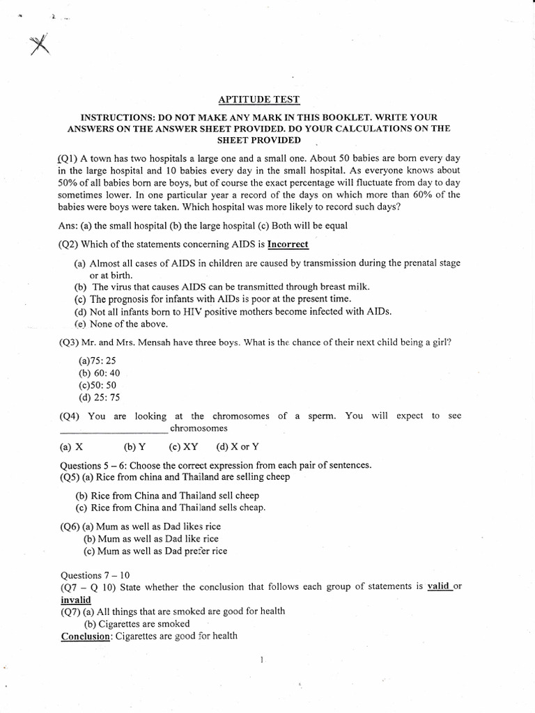 Gh Mil Cadet Aptitude Test 2019 | PDF | Hiv/Aids | Clinical Medicine