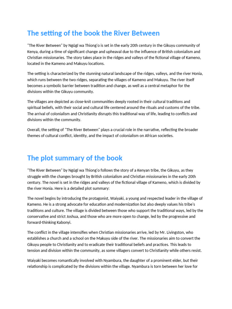 The River Between Summary | PDF | Narrative | Rituals