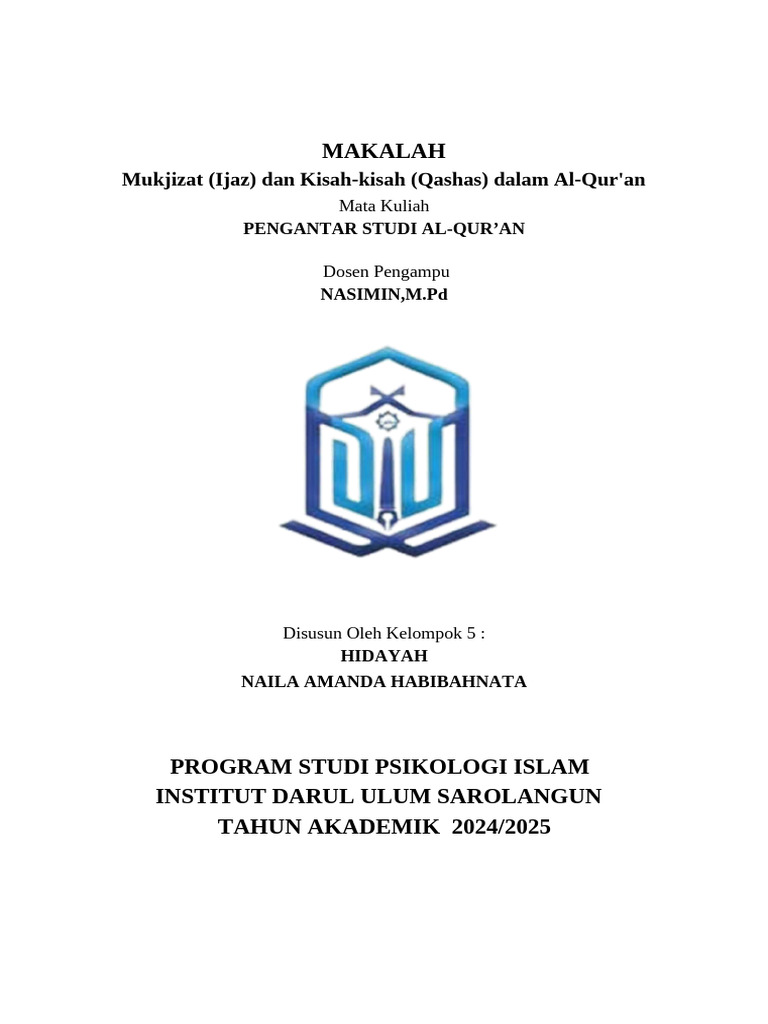 MAKALAH Mukjizat (Ijaz) Dan Kisah-Kisah (Qashas) Dalam Al-Qur'an | PDF