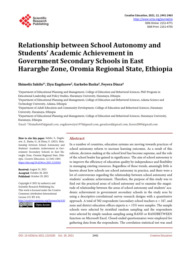 Relationship Between School Autonomy and Students | PDF | Cronbach's ...