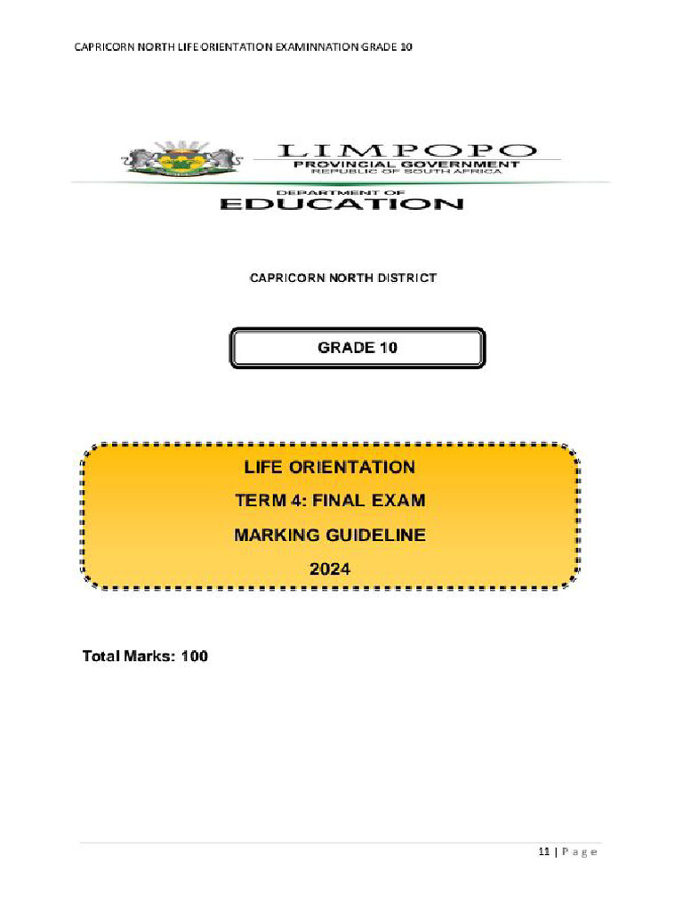 LO grd.10 October 2024 MARKING GUIDELINE? | PDF
