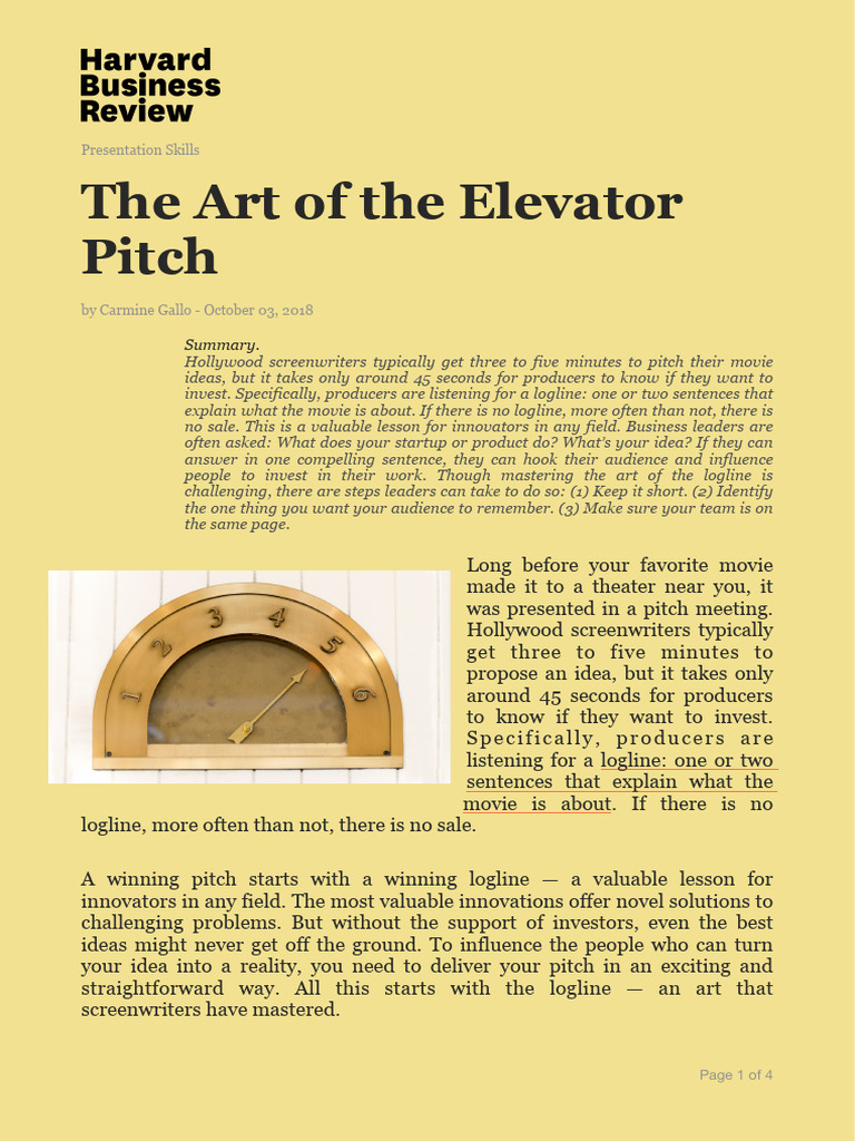 2018 The Art of the Elevator Pitch | PDF